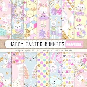 Easter Digital Paper Pack, Easter Bunny Digital Paper Bunny Pattern ...