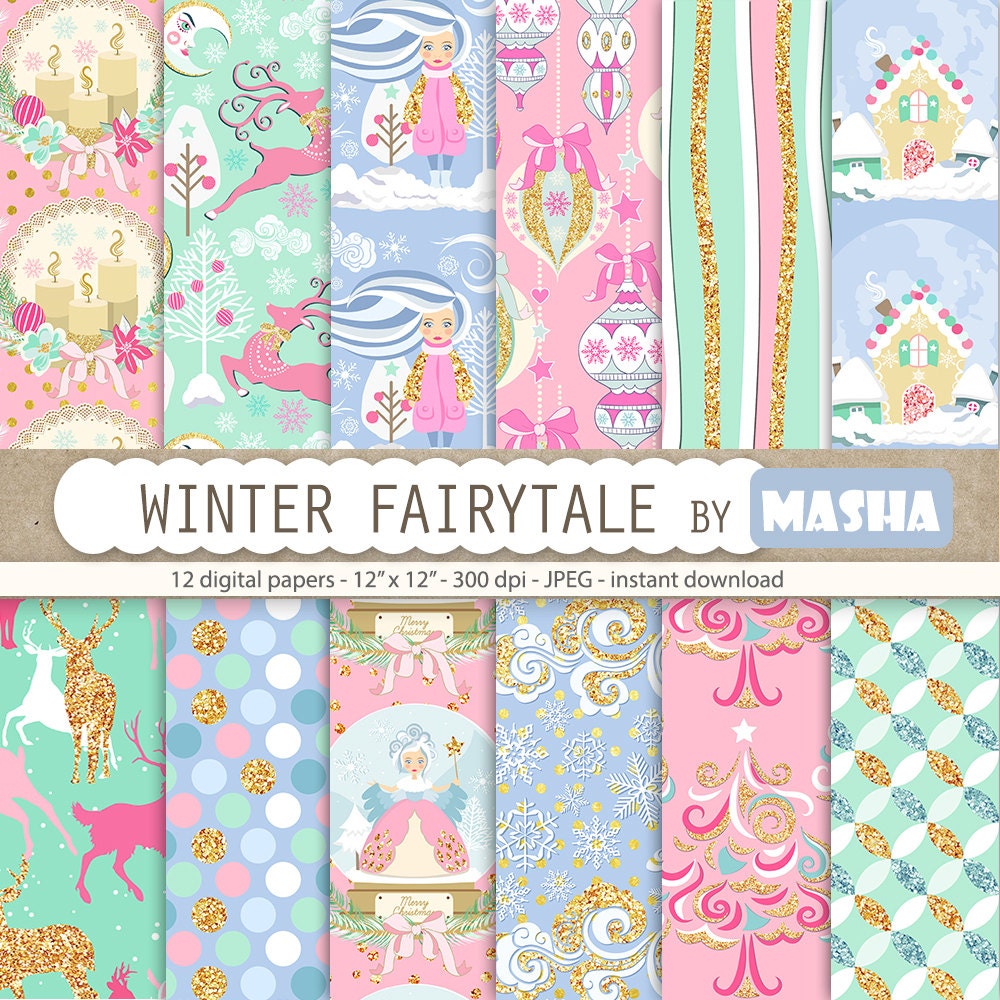 Christmas digital papers: WINTER FAIRYTALE with | Etsy