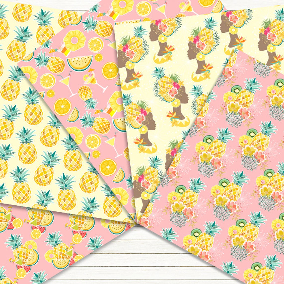 Tropical Fruits: pineapple DIGITAL Papers With | Etsy