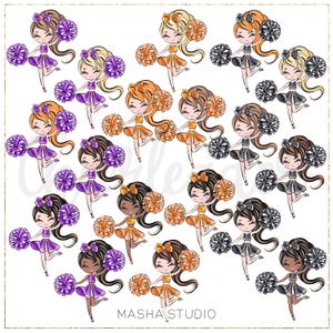 Cheerleader Clipart, Cheer Girls Clipart, Hand Drawn Illustrations ...