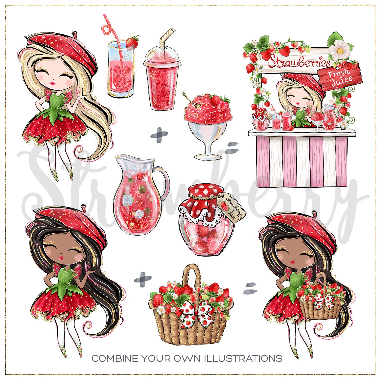 Strawberry Girl Clipart, Sweet Berries Graphics (PNG Files) - Etsy