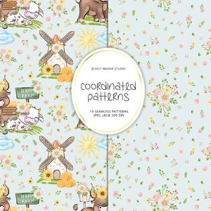 Farm Animals Digital Papers, Domestic Animals Patterns, Farmhouse ...