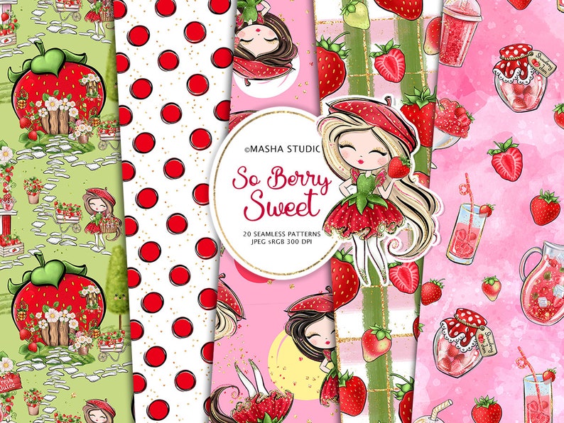 Strawberry Digital Papers, Seamless Strawberry Pattern, Strawberry Girl ...