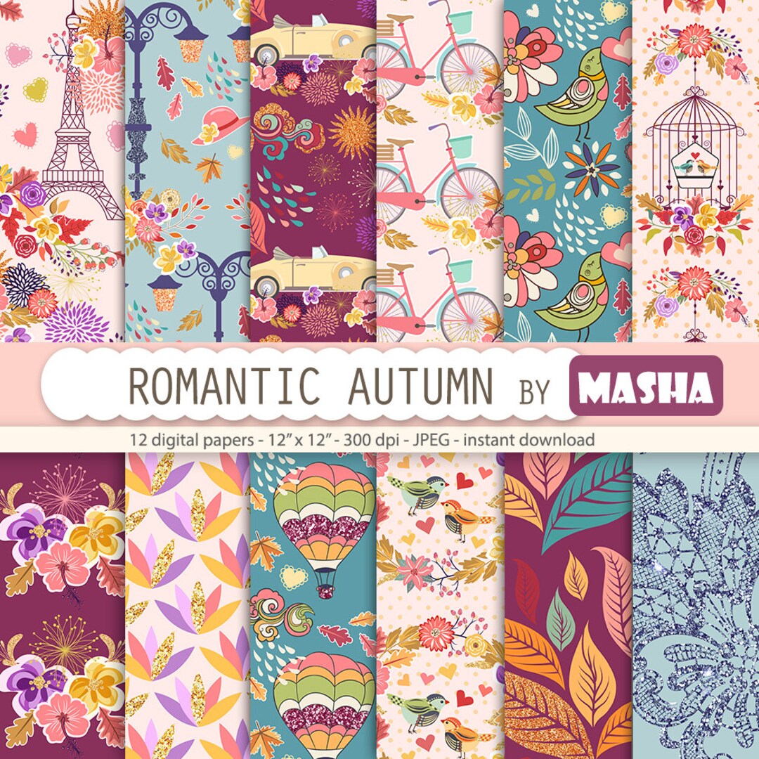 Autumn Digital Papers: romantic Autumn With Fall Digital Paper ...