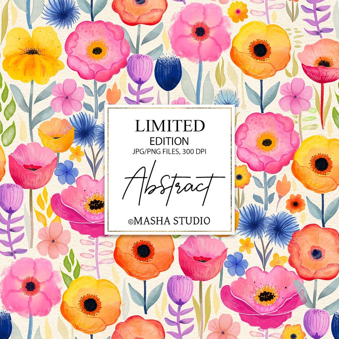 Watercolor Floral Digital Paper, Hand Drawn Limited Edition Pattern ...