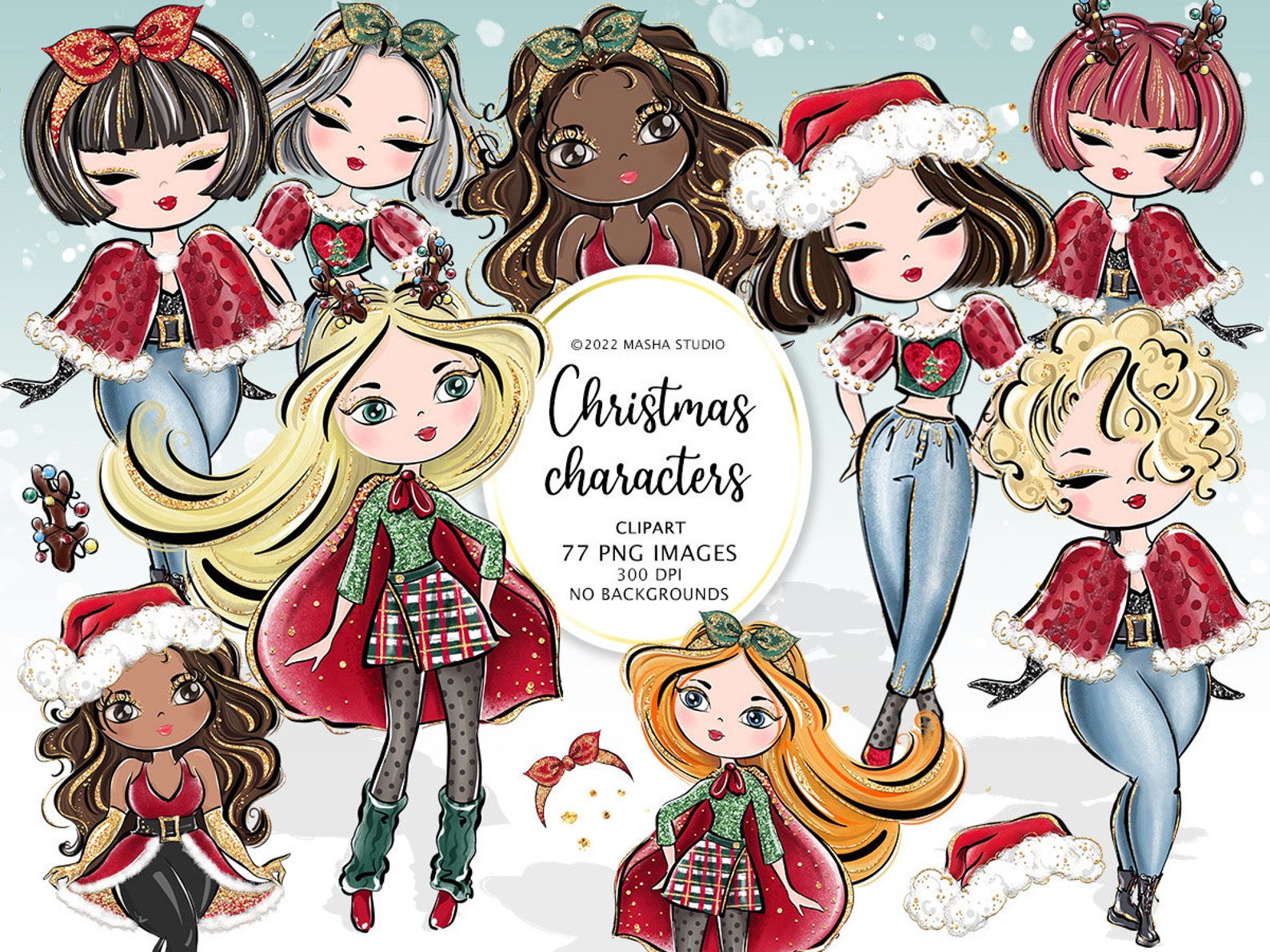 Girl Characters Clipart Christmas Girls Clipart Girl - Etsy