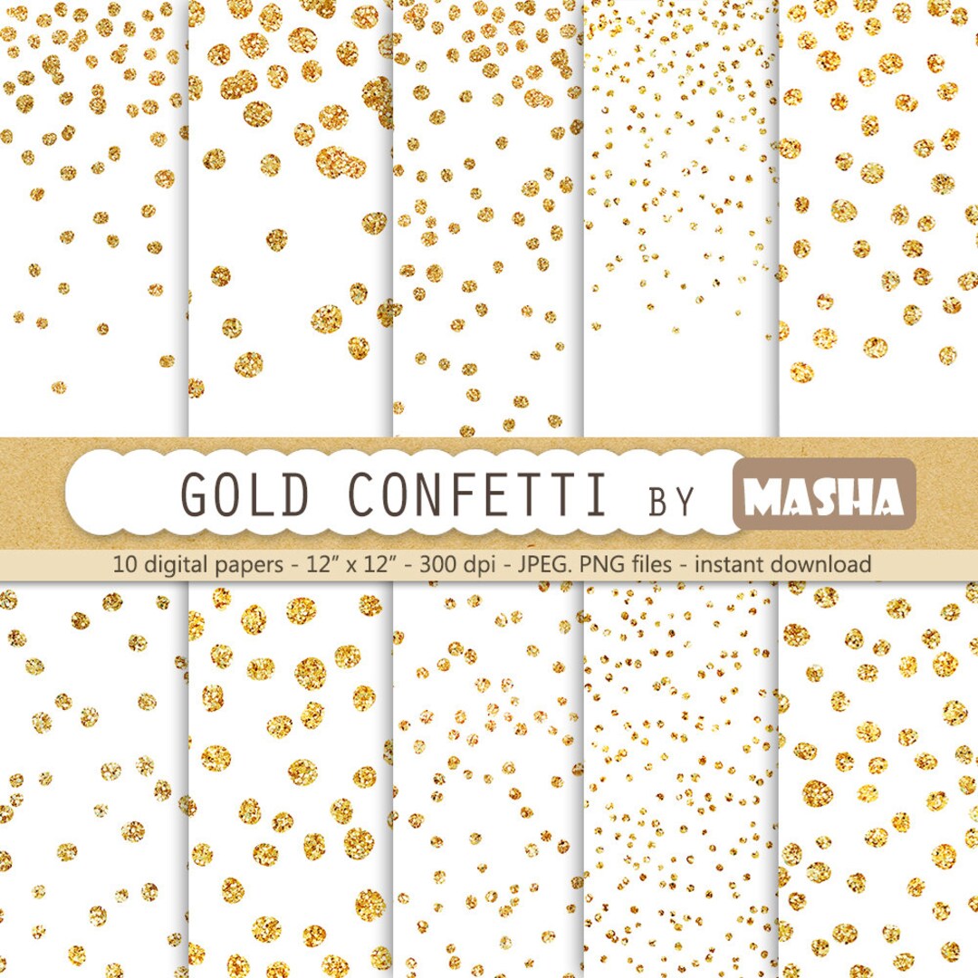 Confetti Digital Papers: GOLD Confetti With Gold Confetti Digital ...