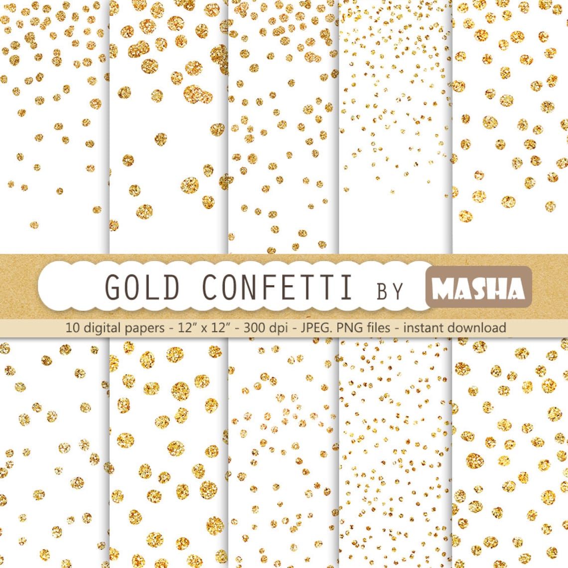 Confetti Digital Papers: GOLD Confetti With Gold - Etsy