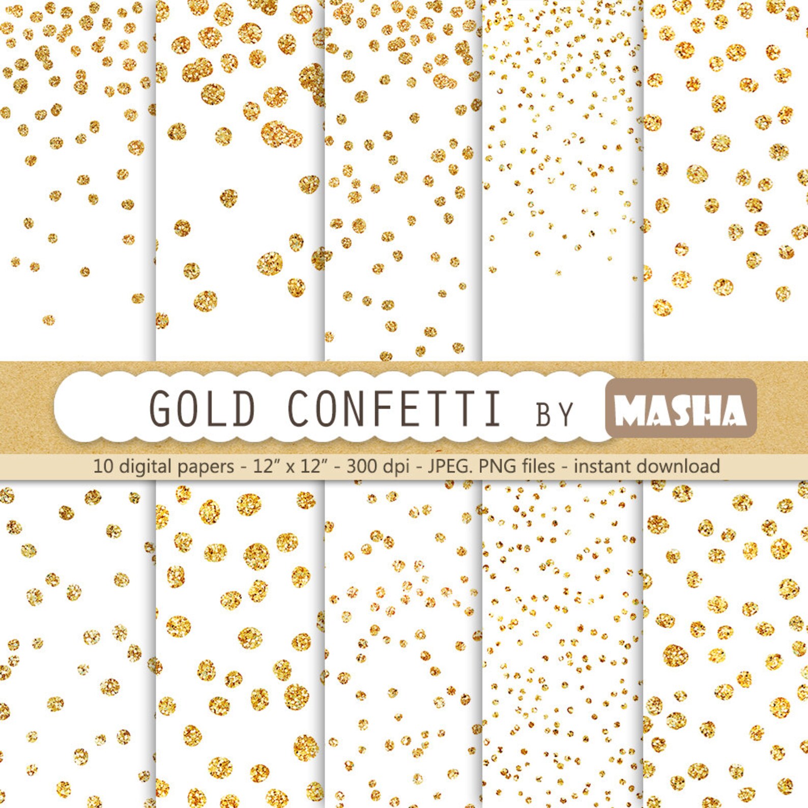 Confetti Digital Papers: GOLD Confetti With Gold - Etsy