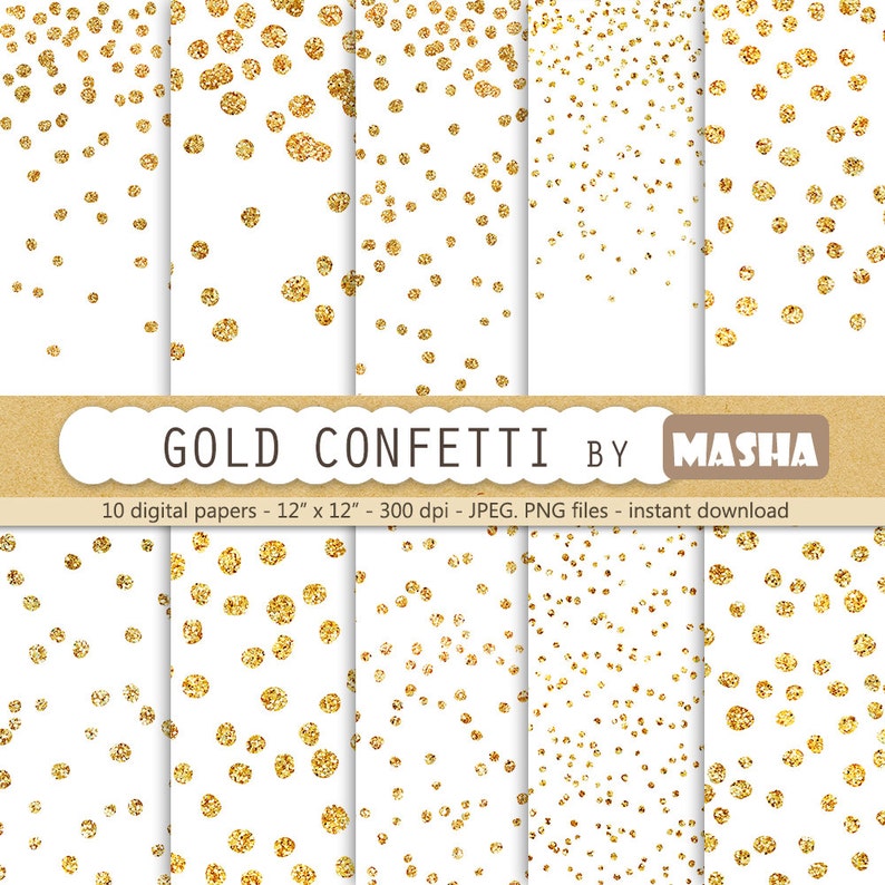 Confetti Digital Papers: GOLD Confetti With Gold - Etsy