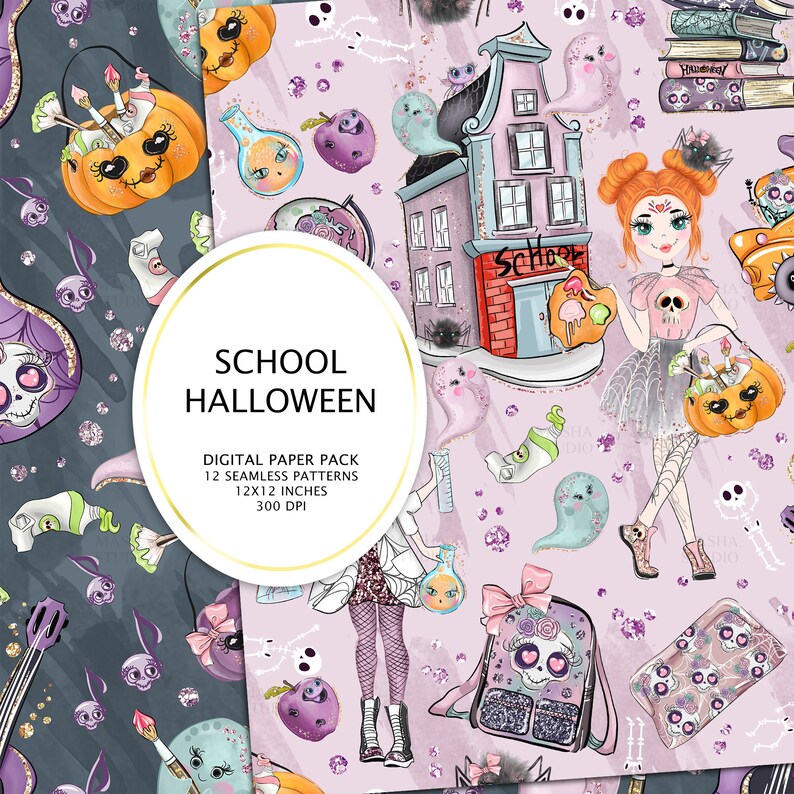 School Halloween Digital Papers Halloween Digital Papers | Etsy
