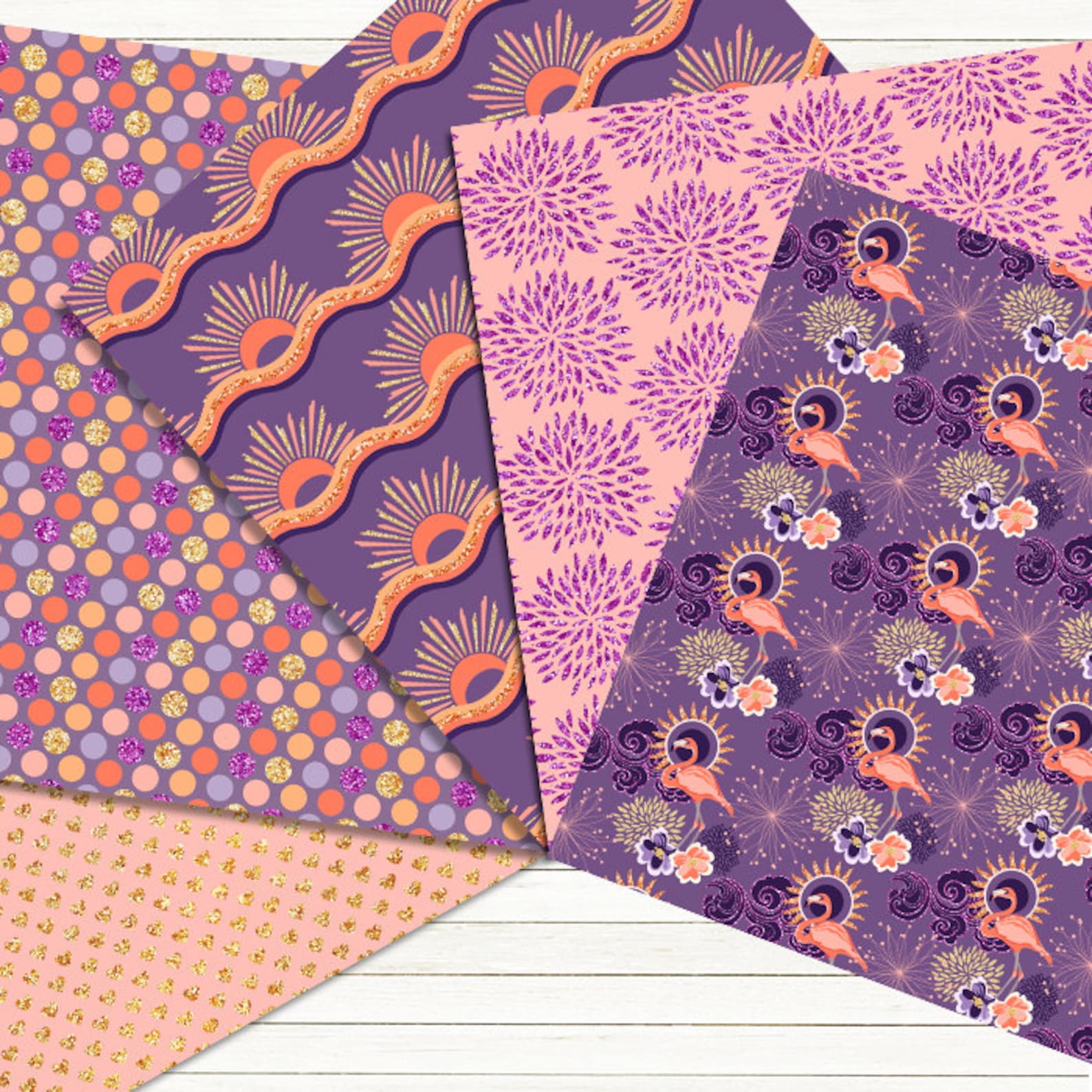 Sunset Papers: sunset Digital Papers With Sun - Etsy