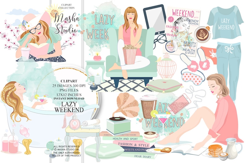 Weekend Clipart: lazy WEEKEND Clipart Relaxing - Etsy