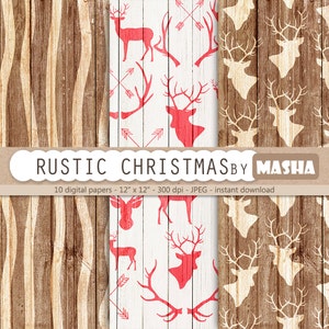 Rustic Christmas Digital Papers: rustic Christmas With Wood Digital ...