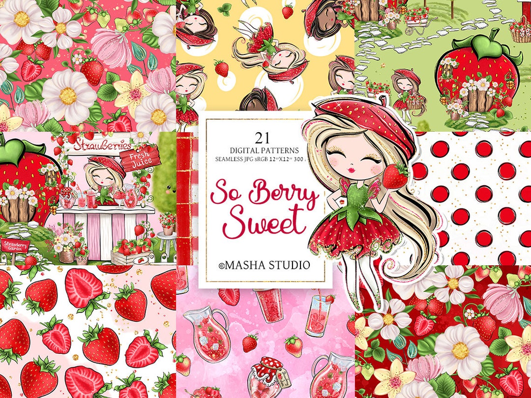 Strawberry Digital Papers, Seamless Strawberry Pattern, Strawberry Girl ...