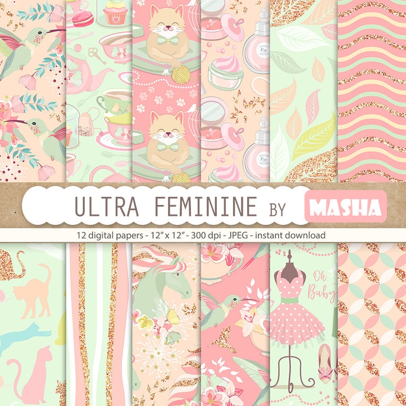 Girly Digital Papers: ultra FEMININE Digital Paper - Etsy