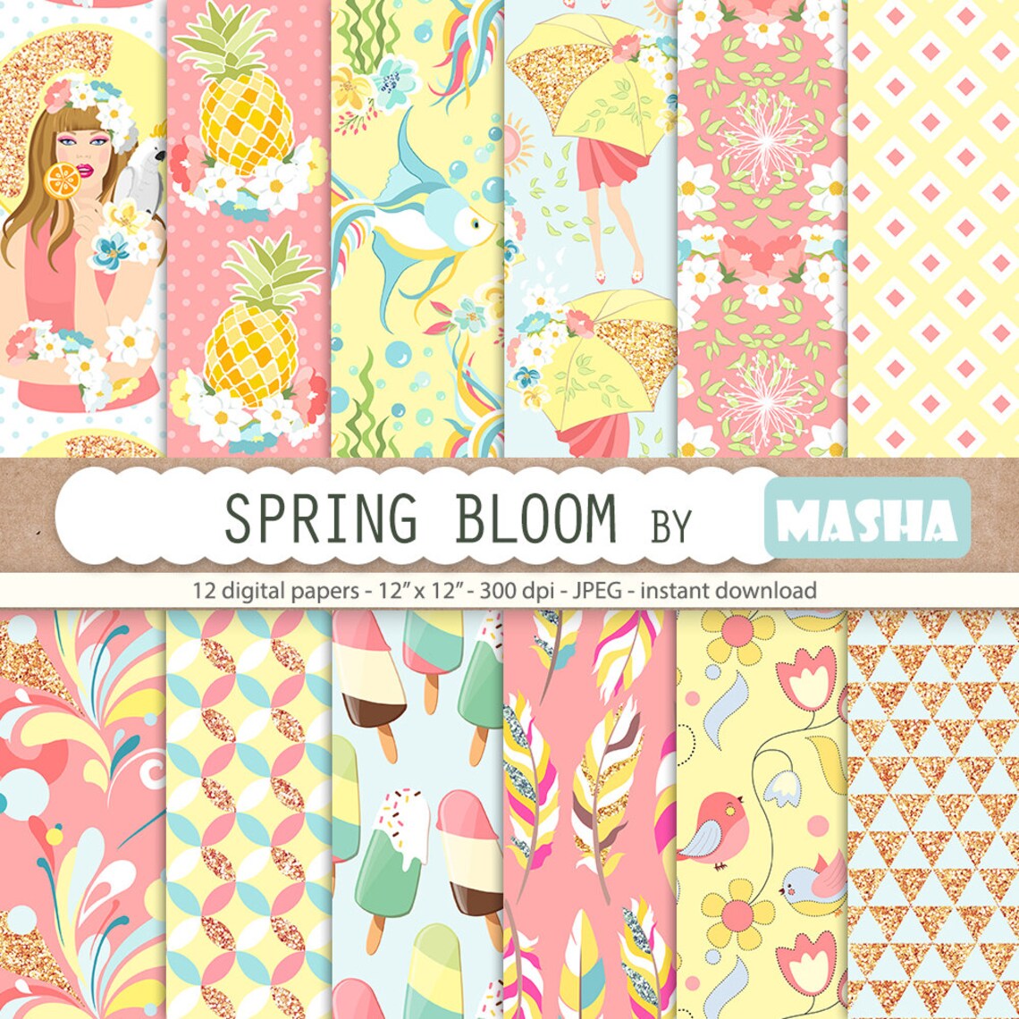 Spring Digital Papers: spring BLOOM Papers With - Etsy