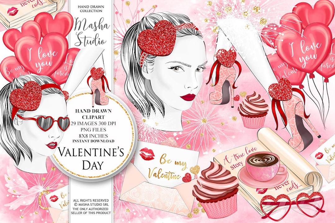 Valentines Clipart Love Clip Art Romantic Girl Love Letter Hand Drawn ...