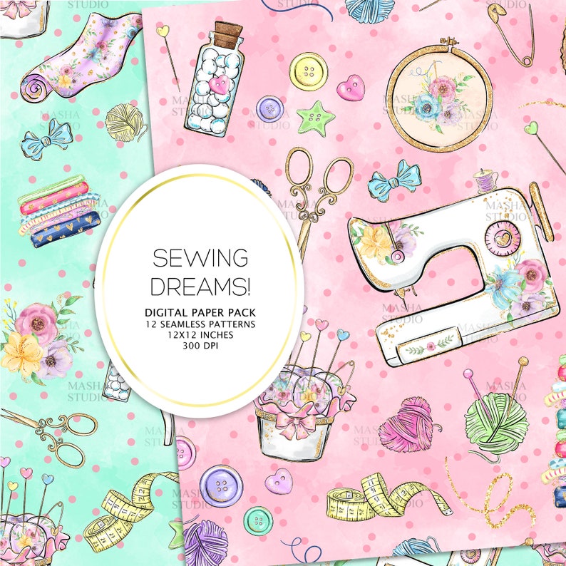 Masha Studio's Sewing Digital Paper, Sewing Machine Digital Paper ...