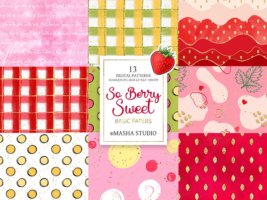 Strawberry Digital Papers, Seamless Strawberry Patterns, Fabric Designs ...