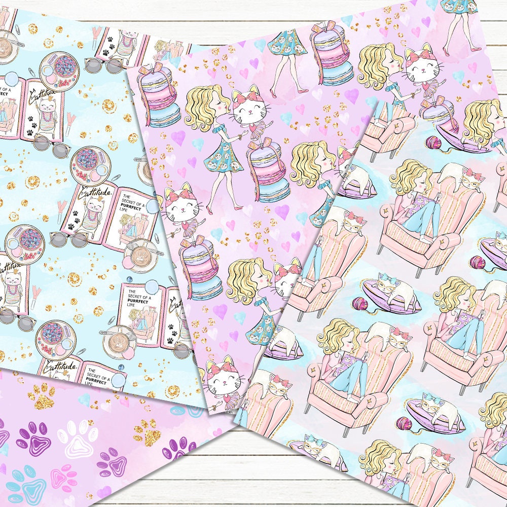 Cattitude Digital Papers Cat Digital Paper Pack Cute Cat - Etsy
