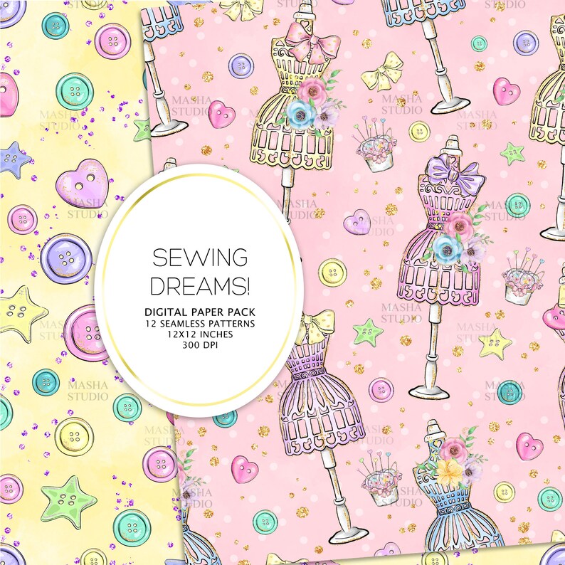 Masha Studio's Sewing Digital Paper, Sewing Machine Digital Paper ...