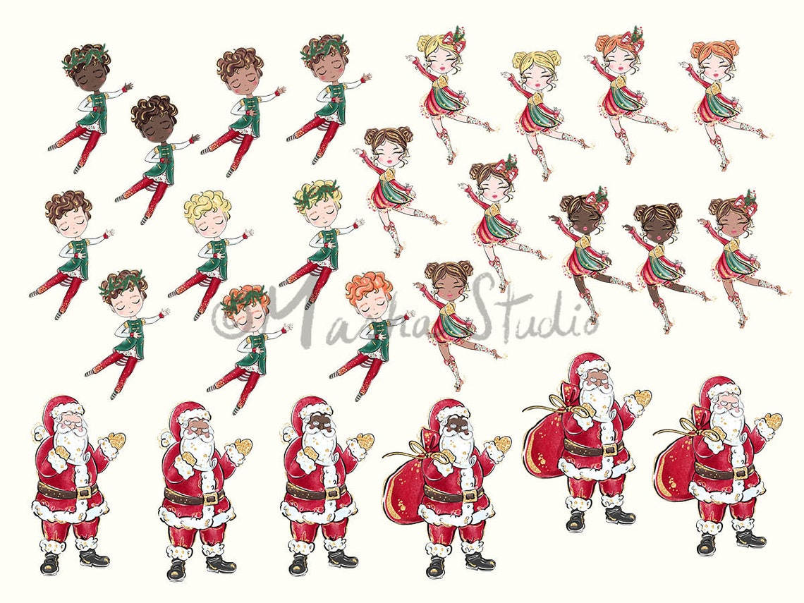 Santa Claus is Coming to Town Clipart by Masha Studio, Elves Clipart ...
