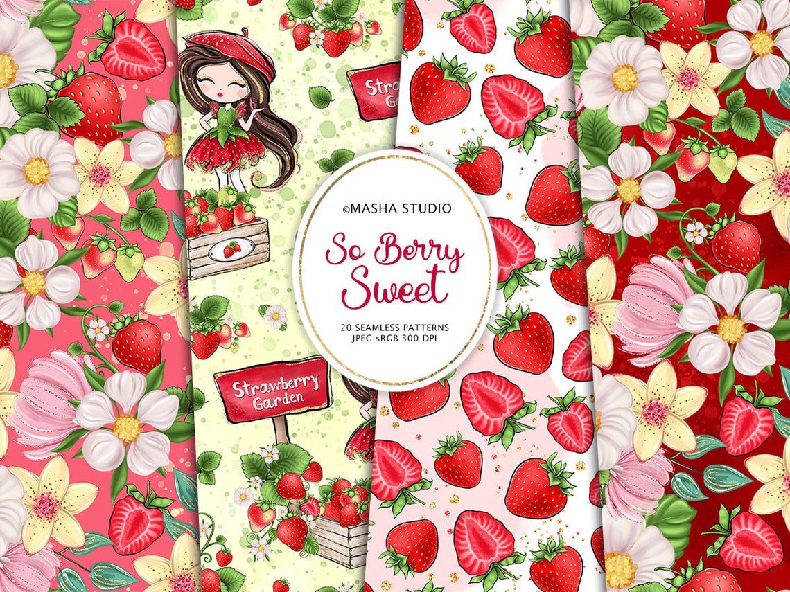Strawberry Digital Papers Seamless Strawberry Pattern - Etsy