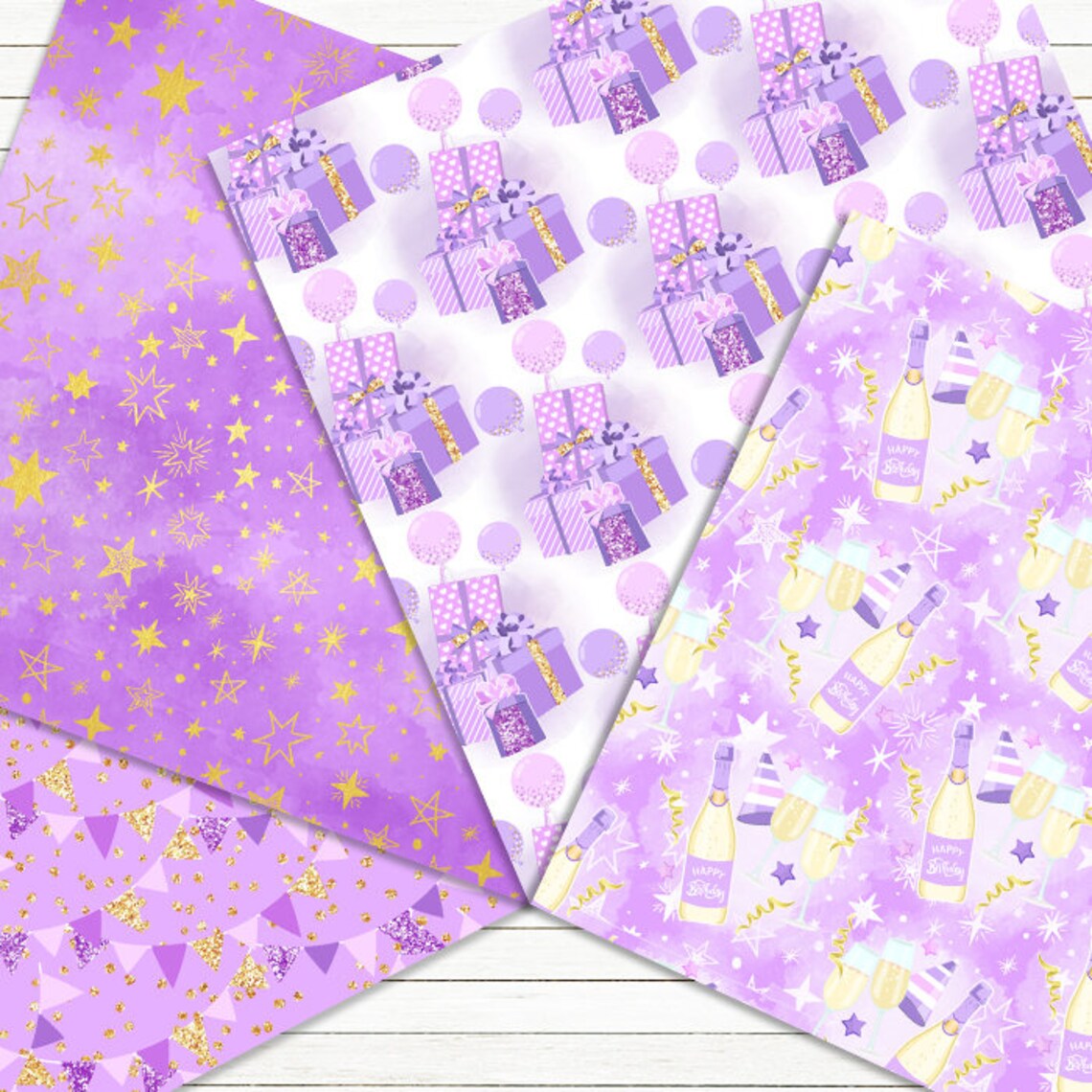 Birthday Digital Paper Purple Party Paper Pack Birthday Cake - Etsy