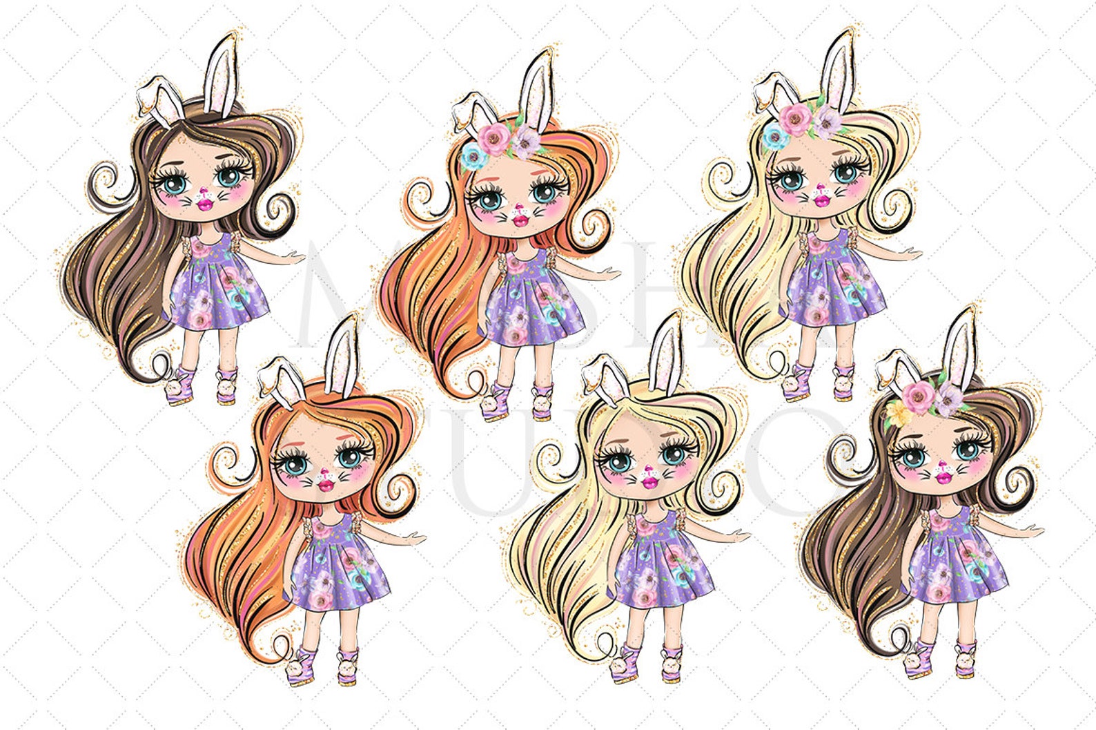 Easter Clipart, Bunny Girls Clipart, Easter Dolls Clipart, Bunny Dolls ...