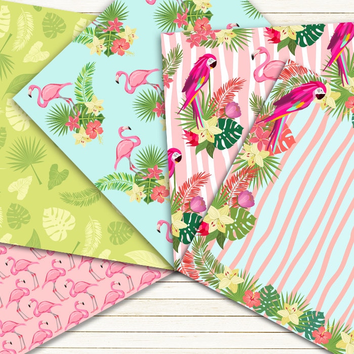 Flamingo Papers: tropical DIGITAL Papers With - Etsy