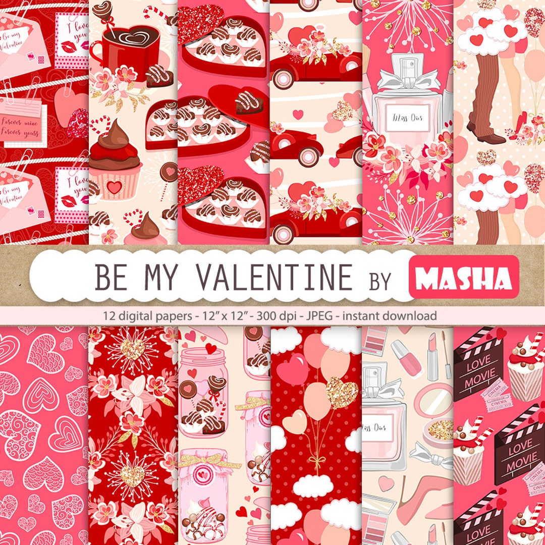 VALENTINE'S DAY Digital Papers: "be My Valentine" With Valentines ...