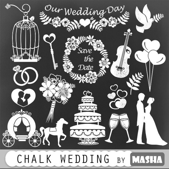 Chalkboard Wedding Clip Art Buy Chalkboard Laurels, Wreaths, Banners,