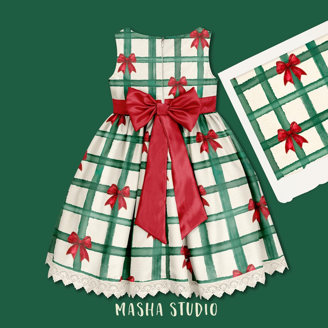 Christmas Gingham Pattern, Watercolor Red Bows, Seamless Repeat ...