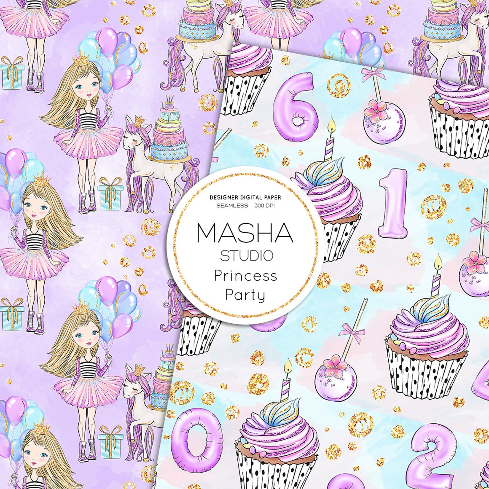 Princess Party Digital Papers Birthday Digital Paper Pack | Etsy