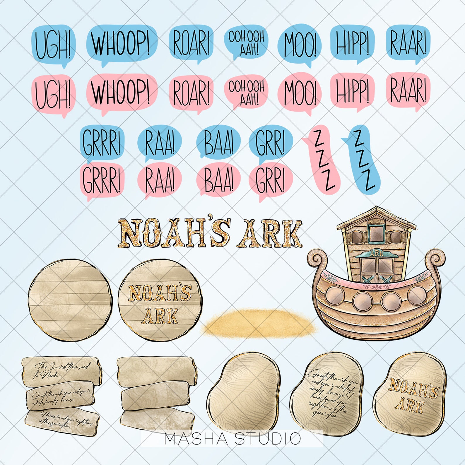 Hand Drawn Noah's Ark Clipart, Noah, Cute Animals Clipart, Religious ...