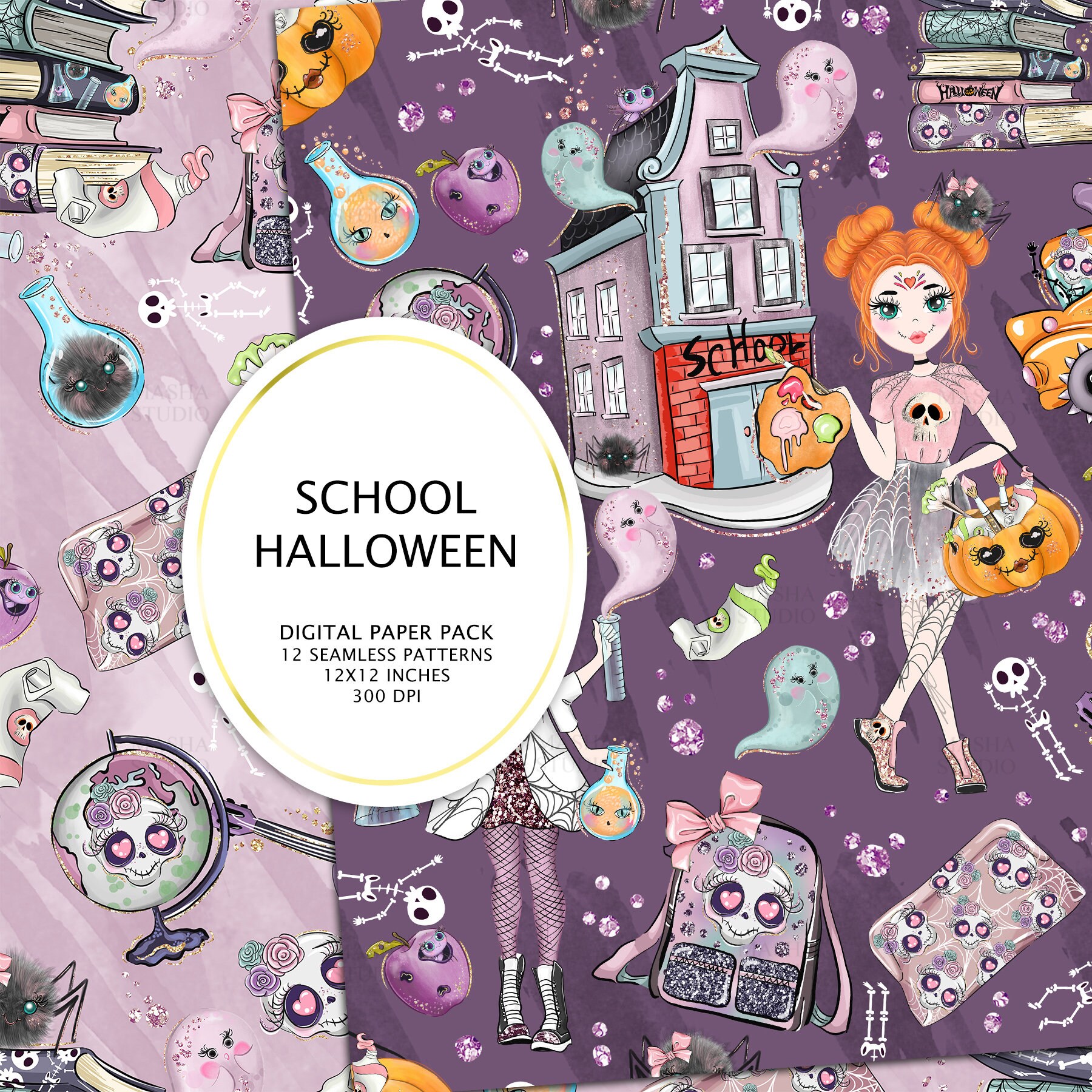 School Halloween Digital Papers Halloween Digital Papers | Etsy