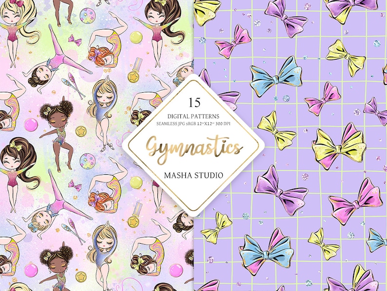 Gymnastics Digital Papers, Gymnastics Patterns, Gymnast Digital Paper ...