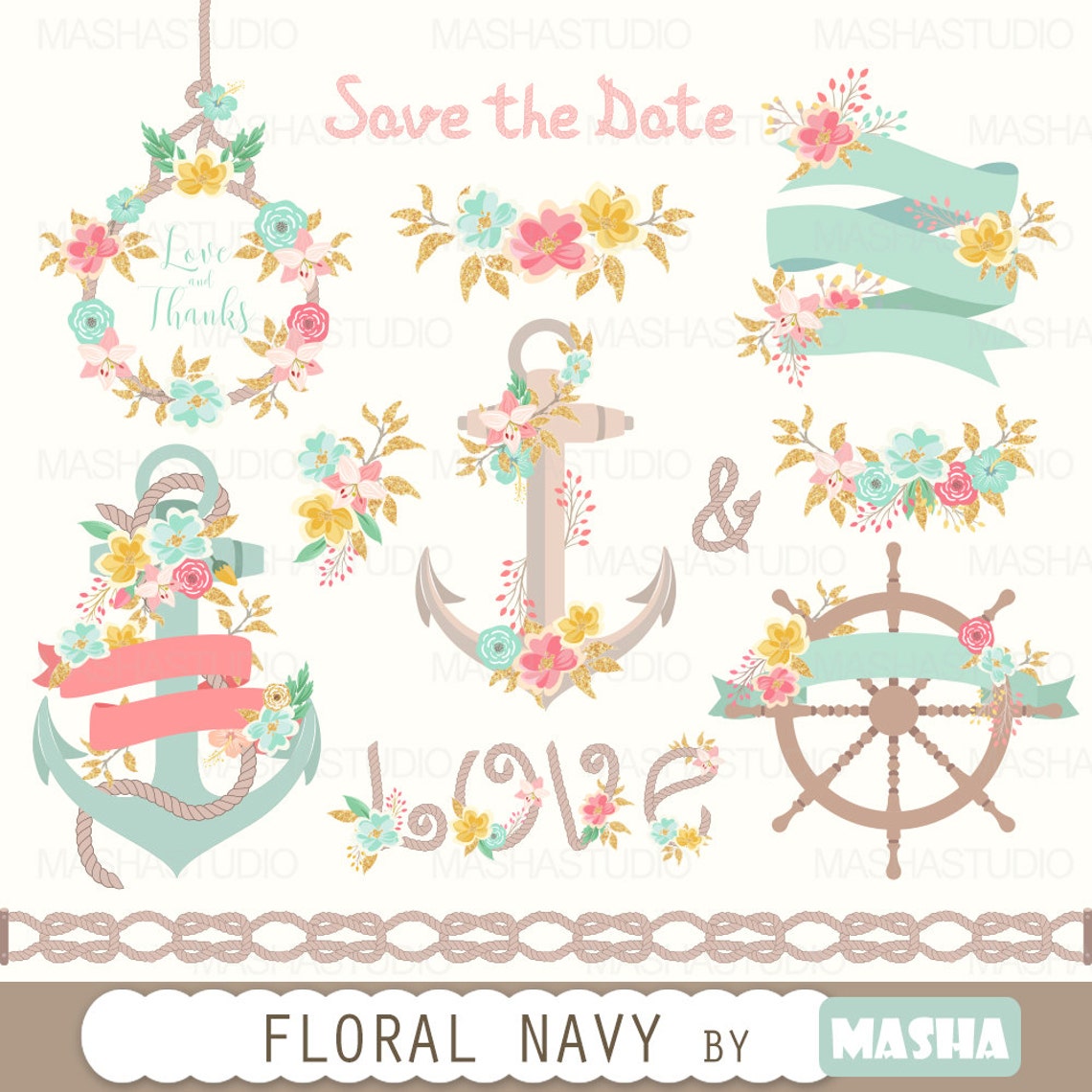 Navy Clipart: floral NAVY Clipart With Wedding - Etsy