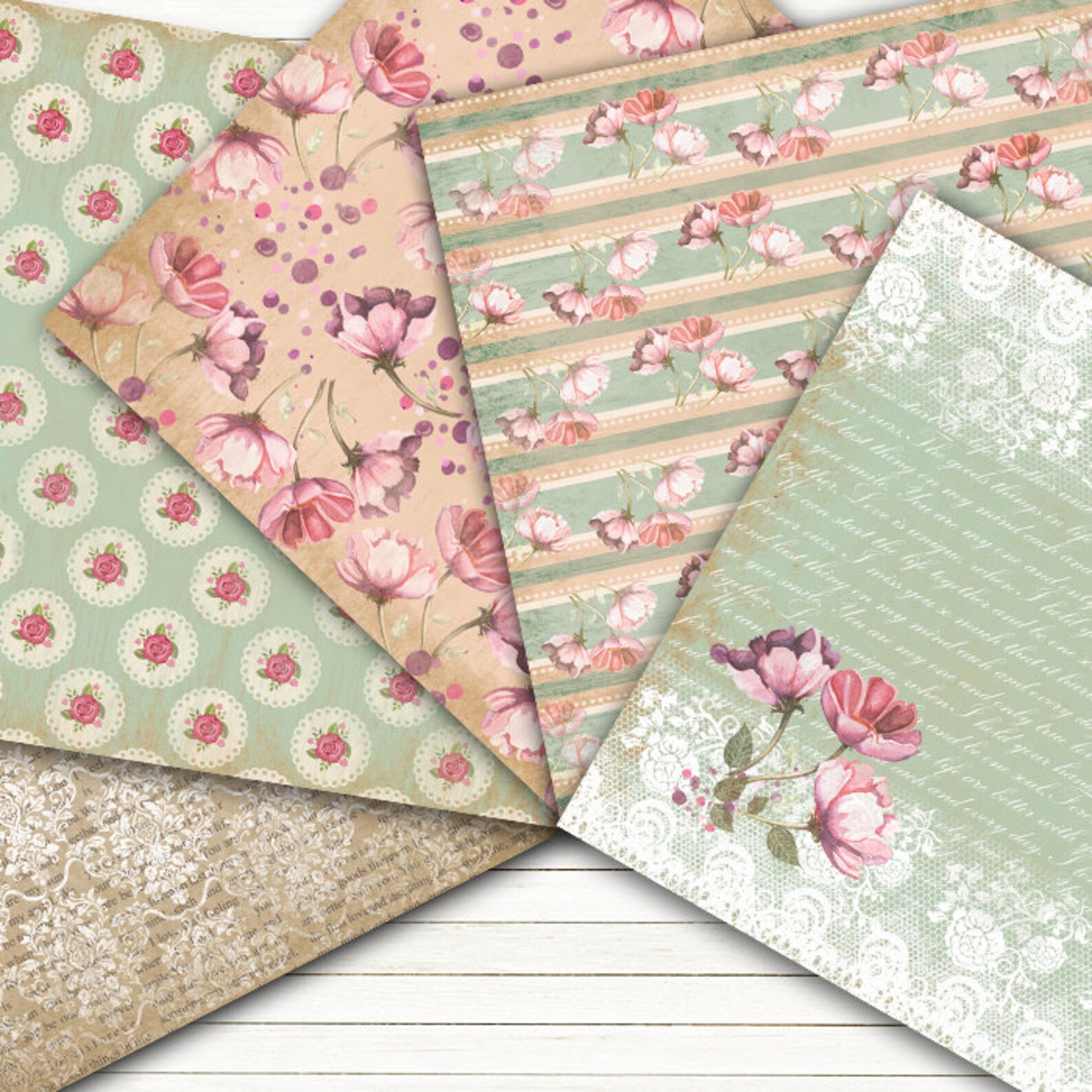 Shabby Digital Papers: shabby FLORAL Papers With - Etsy