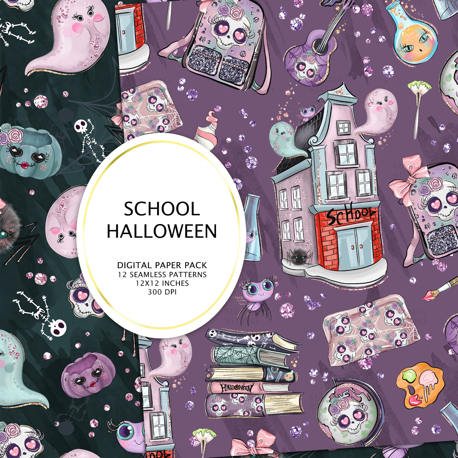 School Halloween Digital Papers Halloween Digital Papers | Etsy