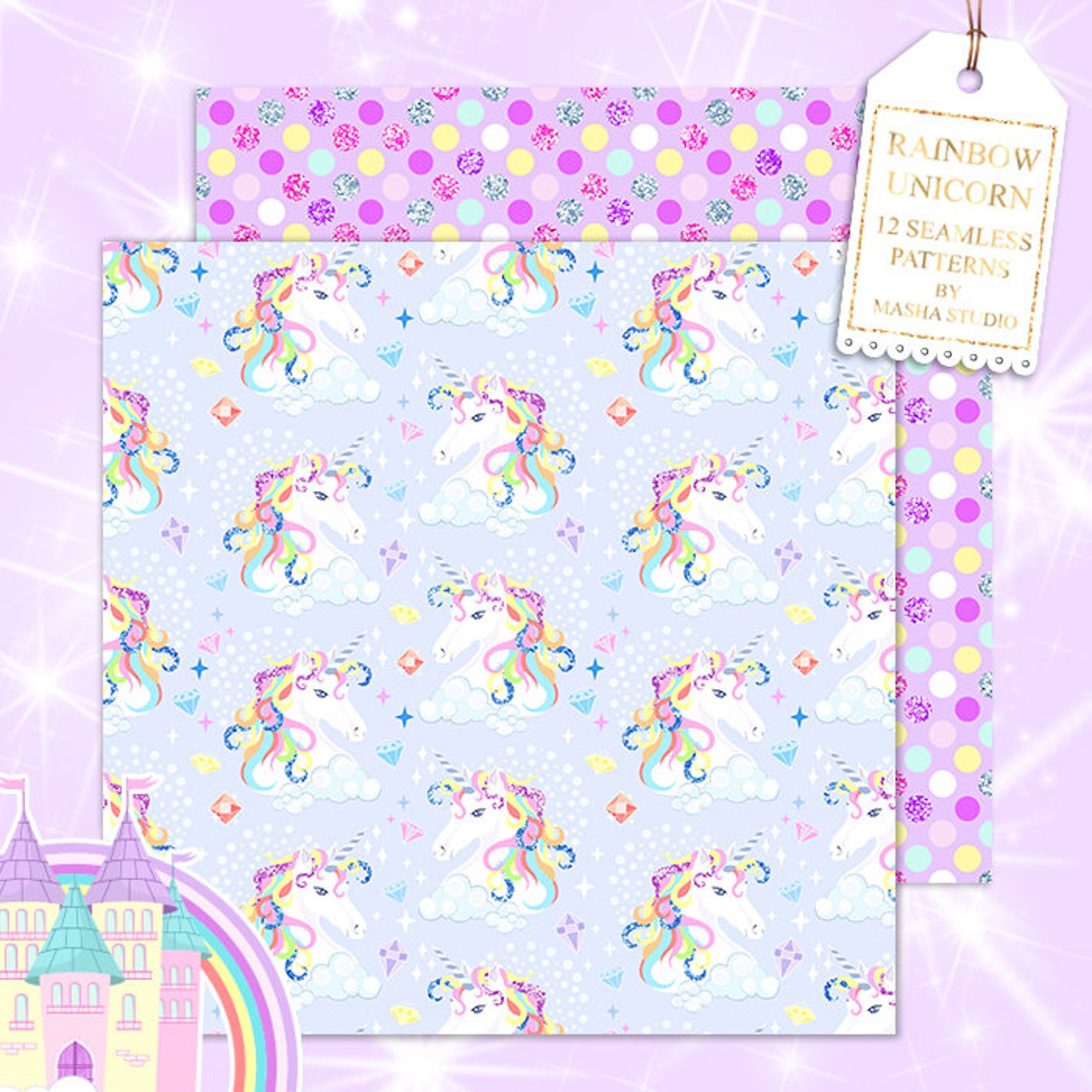 Unicorn Digital Paper, Unicorn Planner Stickers, Princess Paper Pack ...