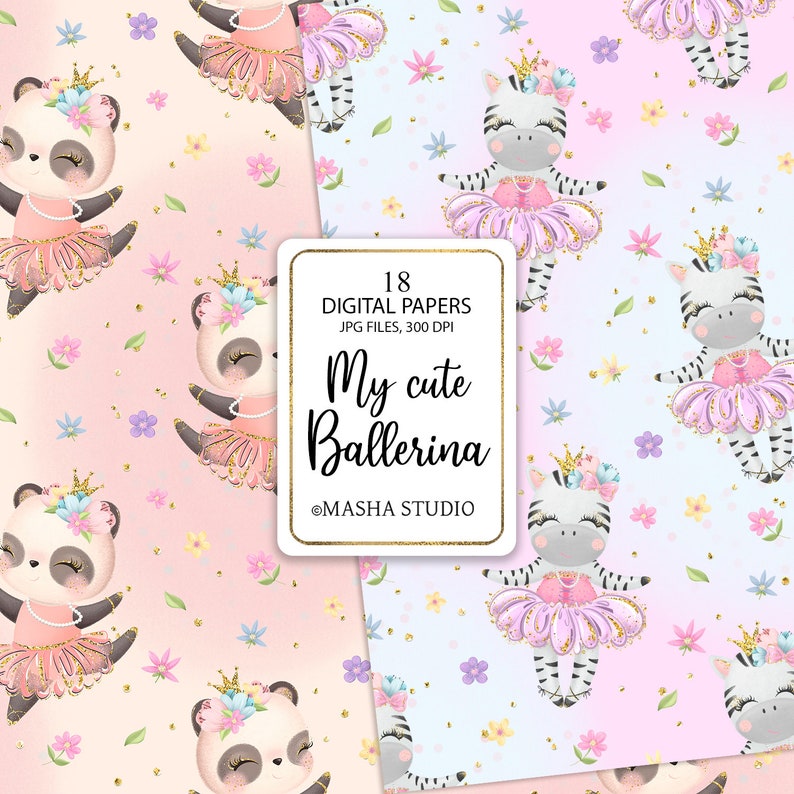 Ballerina Animals Digital Papers, Ballerina Cat Pattern, Ballerina ...