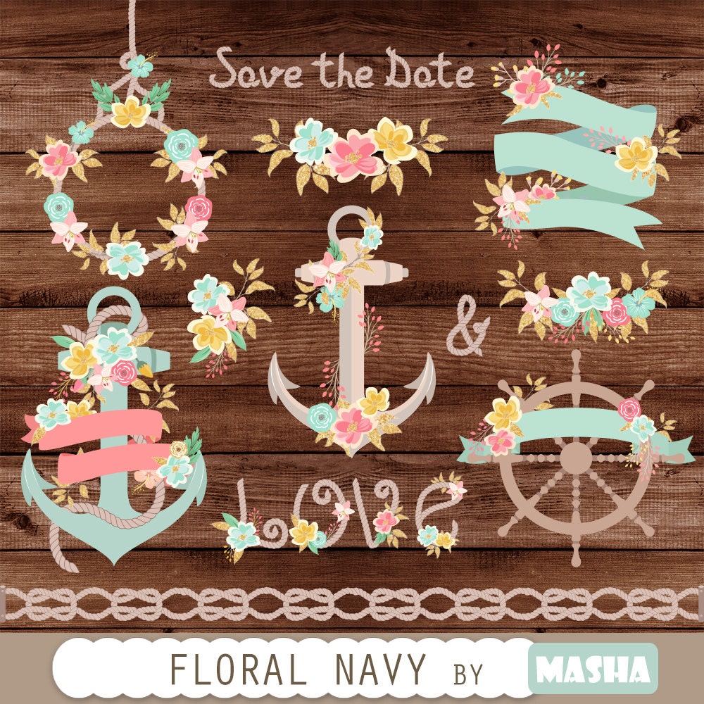Navy Clipart: floral NAVY Clipart With Wedding - Etsy
