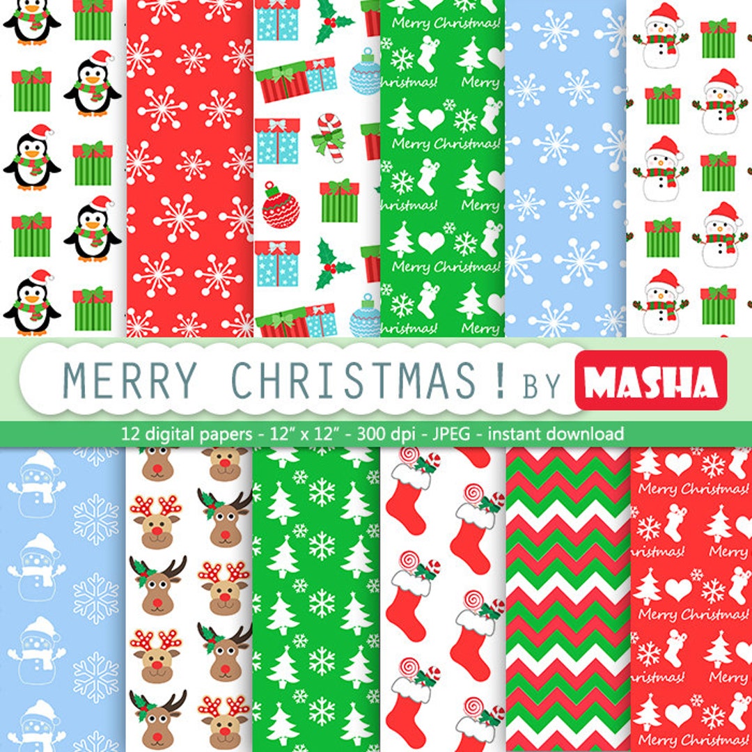 CHRISTMAS DIGITAL PAPER Pack, Christmas Scrapbook Paper, Christmas ...