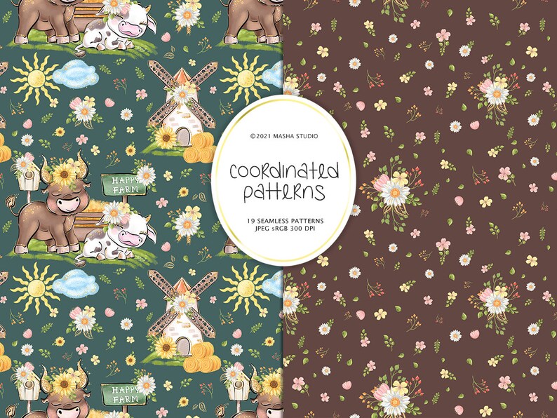 Farm Animals Digital Papers, Domestic Animals Patterns, Farmhouse ...