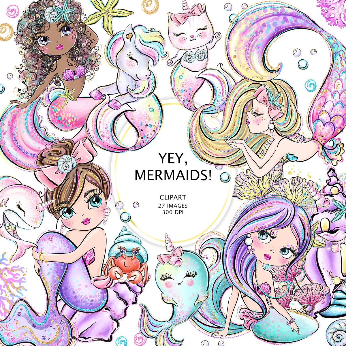 digital clipart kawaii clipart planner stickers Mermaid Clipart planner ...