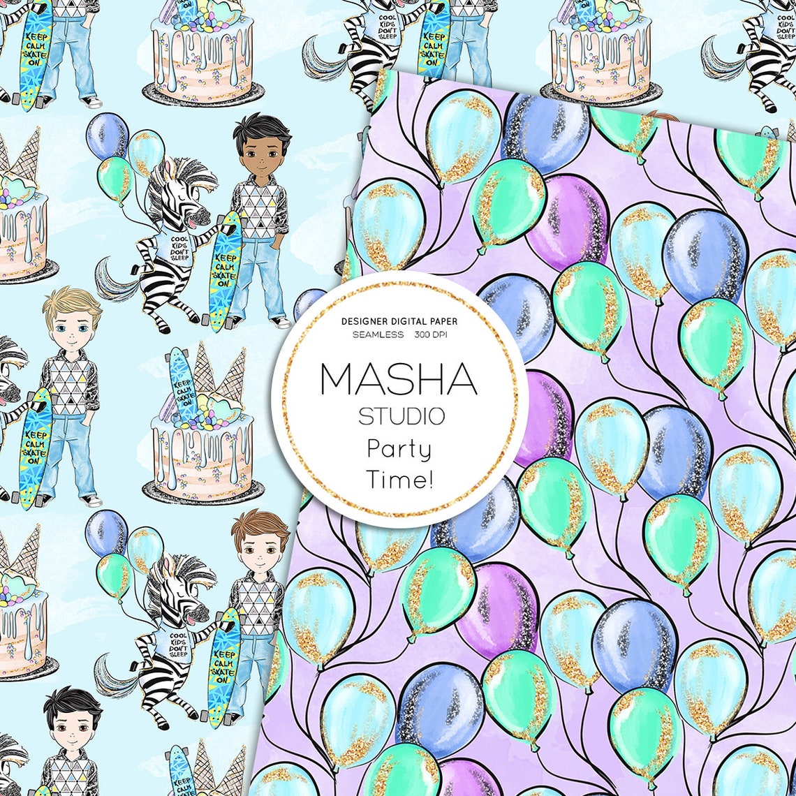 Birthday Boy Party Digital Papers Party Patterns Boy - Etsy