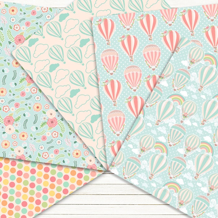Balloon Digital Paper: hot AIR BALLOONS Digital - Etsy