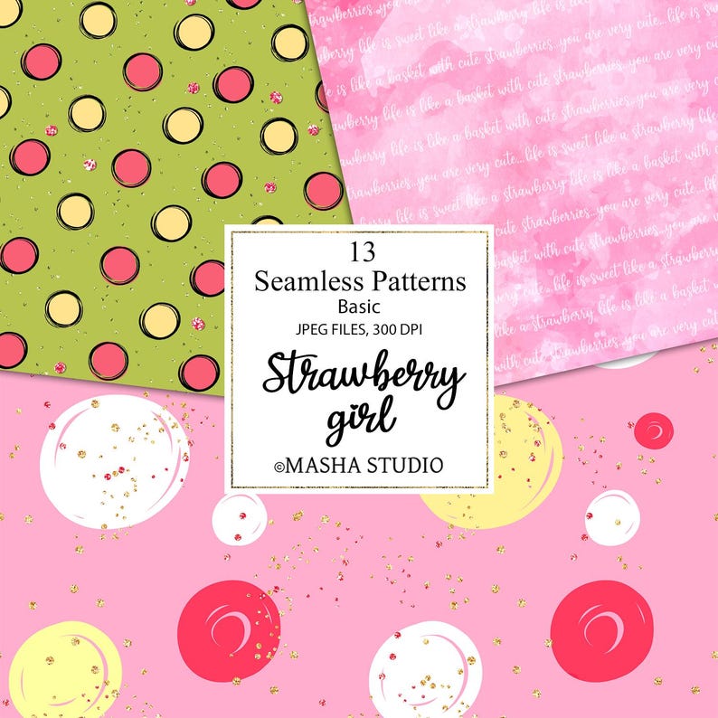 Strawberry Digital Papers, Seamless Strawberry Patterns, Fabric Designs ...